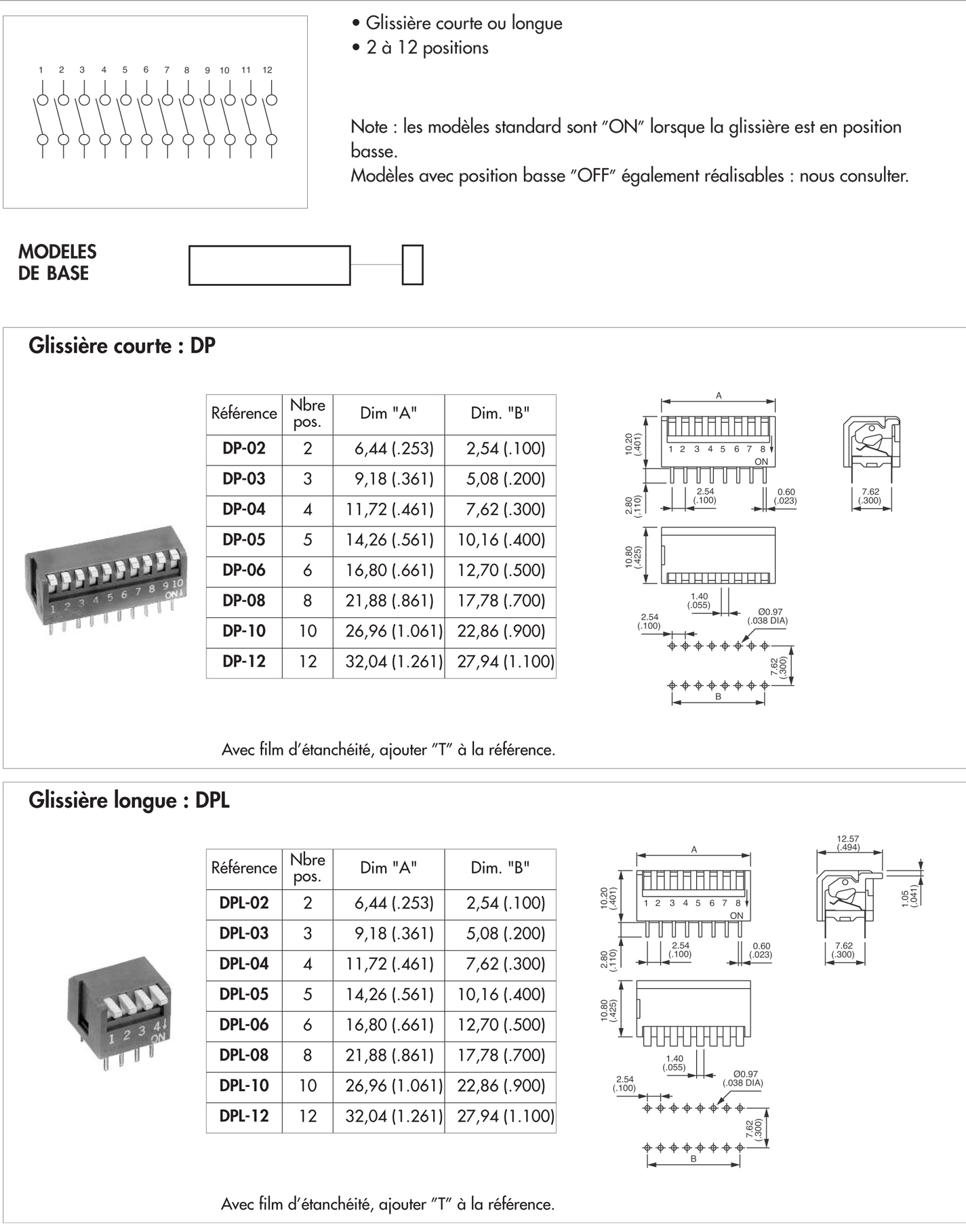 Interrupteurs DIP standards, "piano" ou verticaux - NDS/DP/DA Series - Sonectrad-BRN
